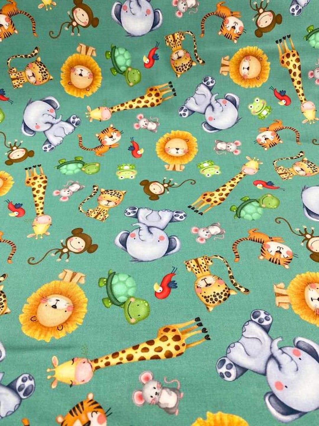 TEAL Animal Babies Fabric 100% Cotton Jungle Paradise Cotton Fabric by ...