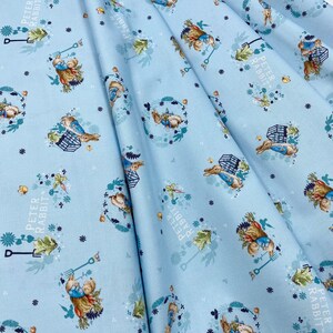 Peter Rabbit Blue Fabric 100% Cotton Garden Bunny Cotton Fabric by Yard ...