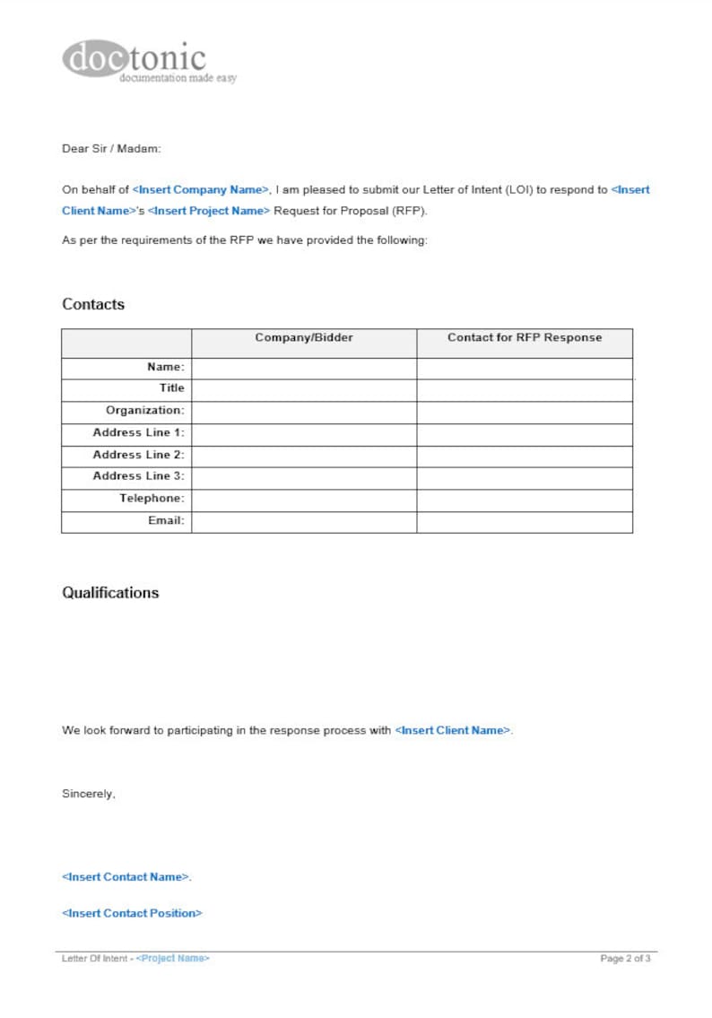 Letter of Intent to Respond Template - Etsy