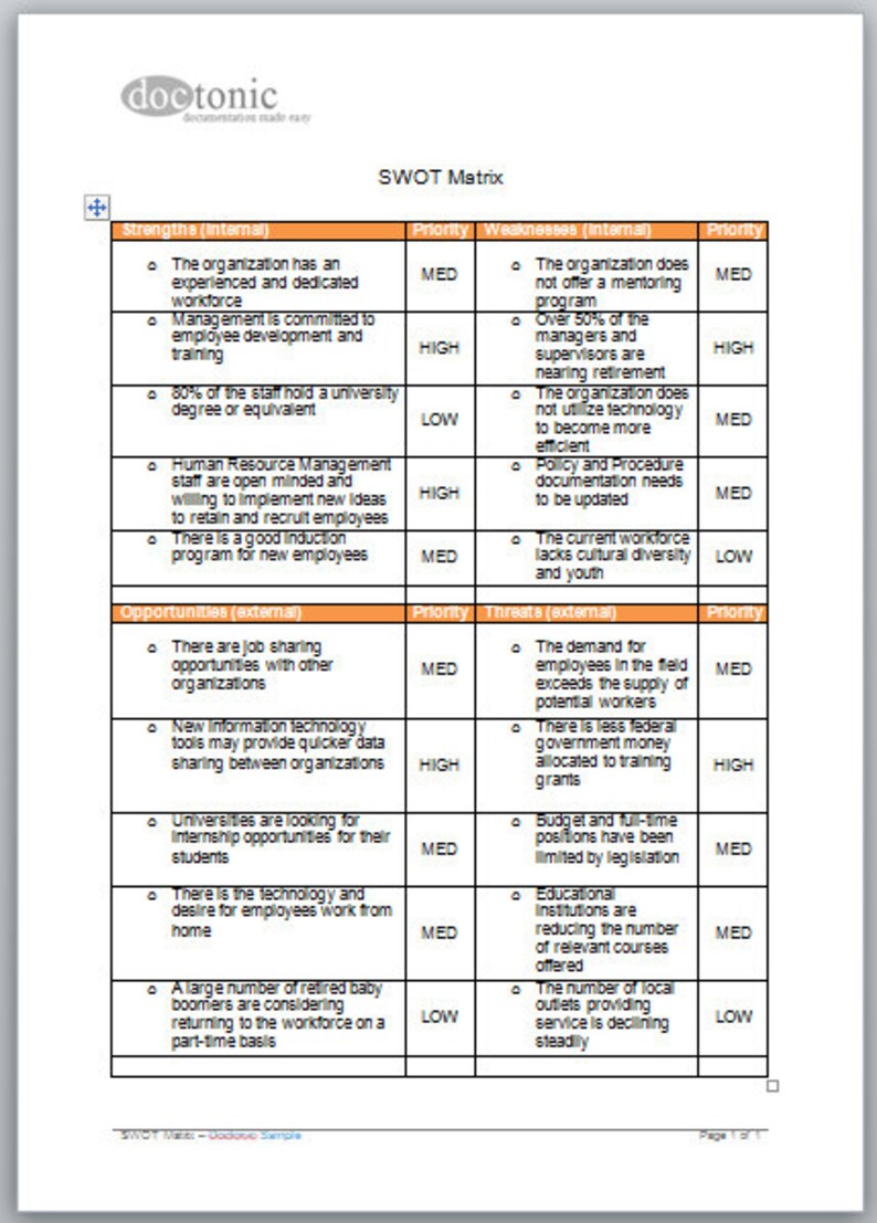 SWOT Analysis Template (and Sample) - Etsy