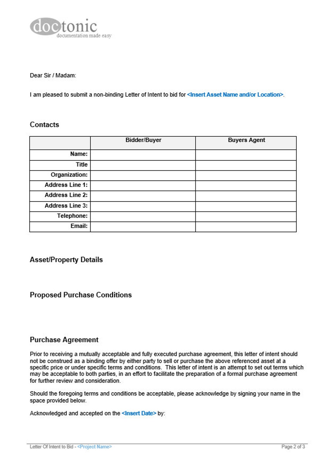 Letter of Intent to Bid Template - Etsy