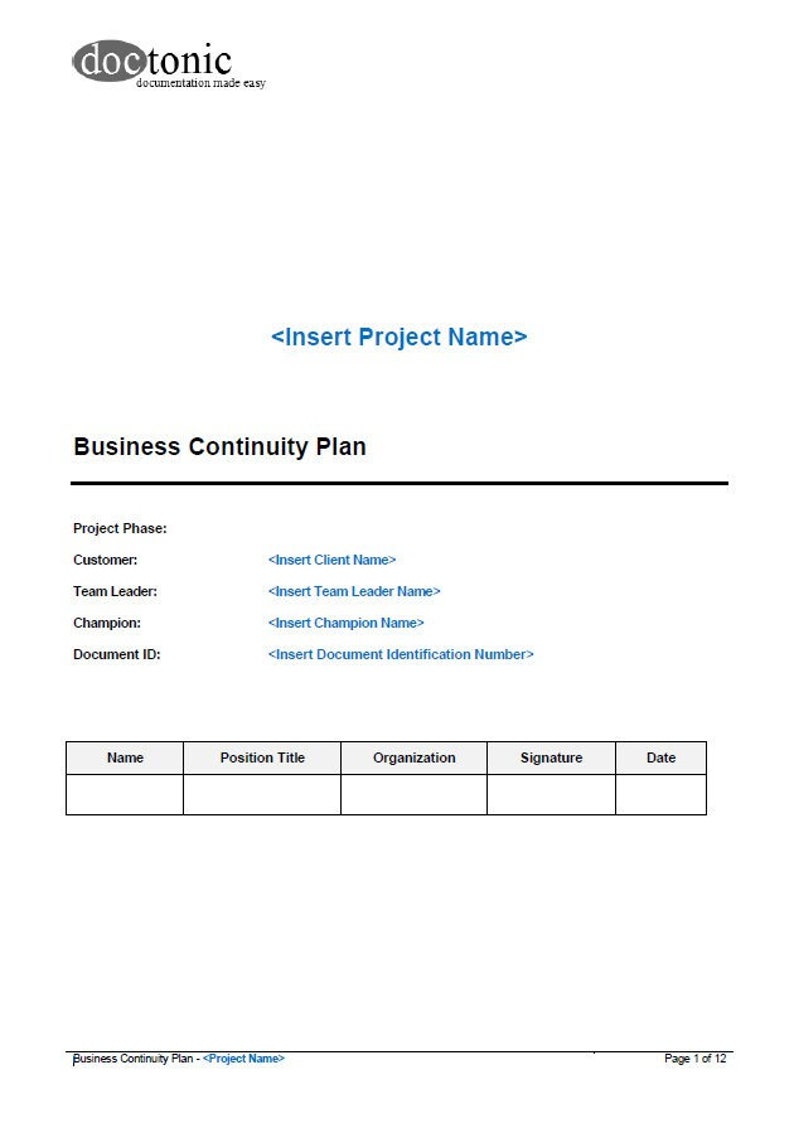 Business Continuity Plan Template - Etsy