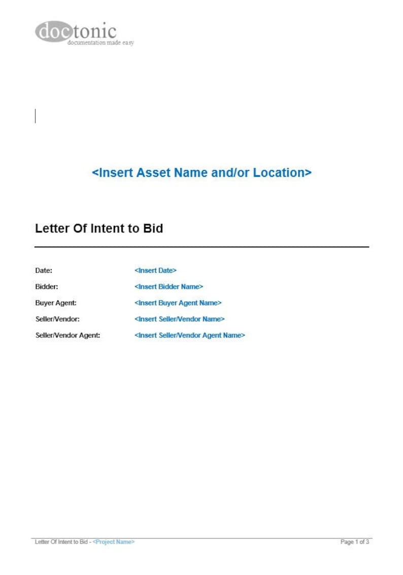Letter of Intent to Bid Template - Etsy