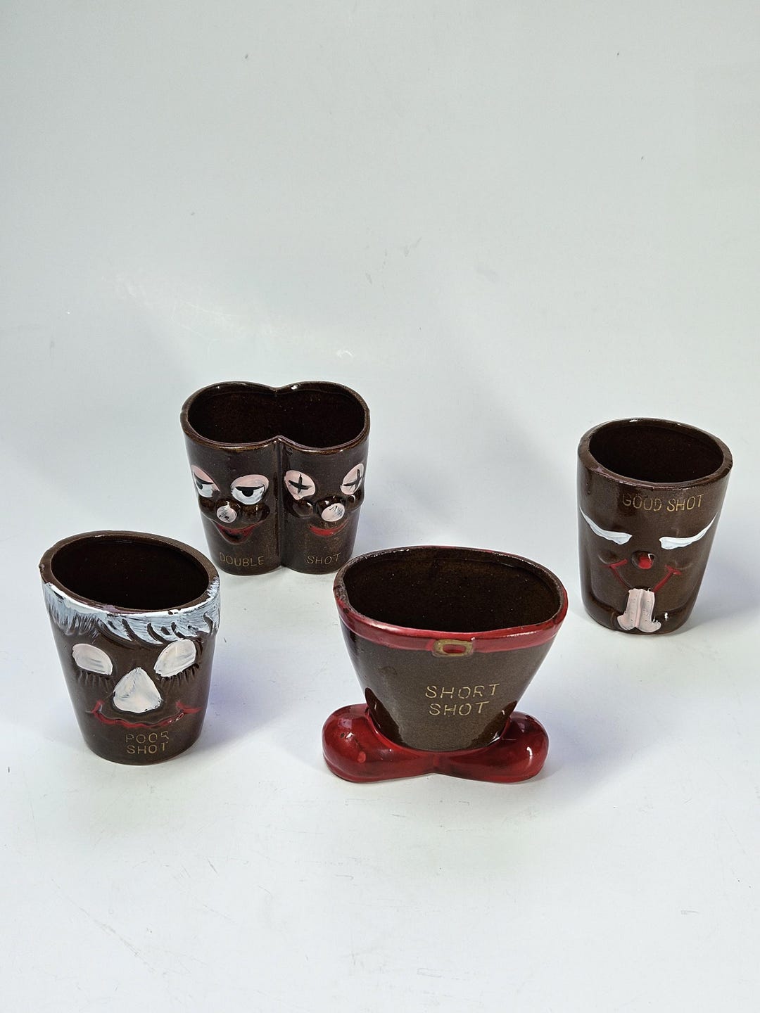 Vintage 1950s Japan Redware Shot Glass Set of 4 | Double Short Good ...