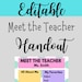 Editable Meet the Teacher Handout-back to School-teacher Resources ...