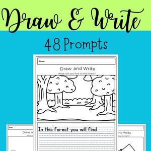 Draw & Write Printable Worksheets-48 Prompts-kindergarten to 2nd Grade ...