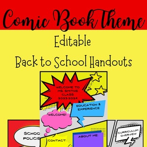 Comic Book Theme Back to School Handouts-9 Editable Handouts for ...