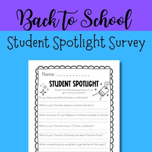 Student Spotlight Printable Survey - Fun Back-to-school Questionnaire ...