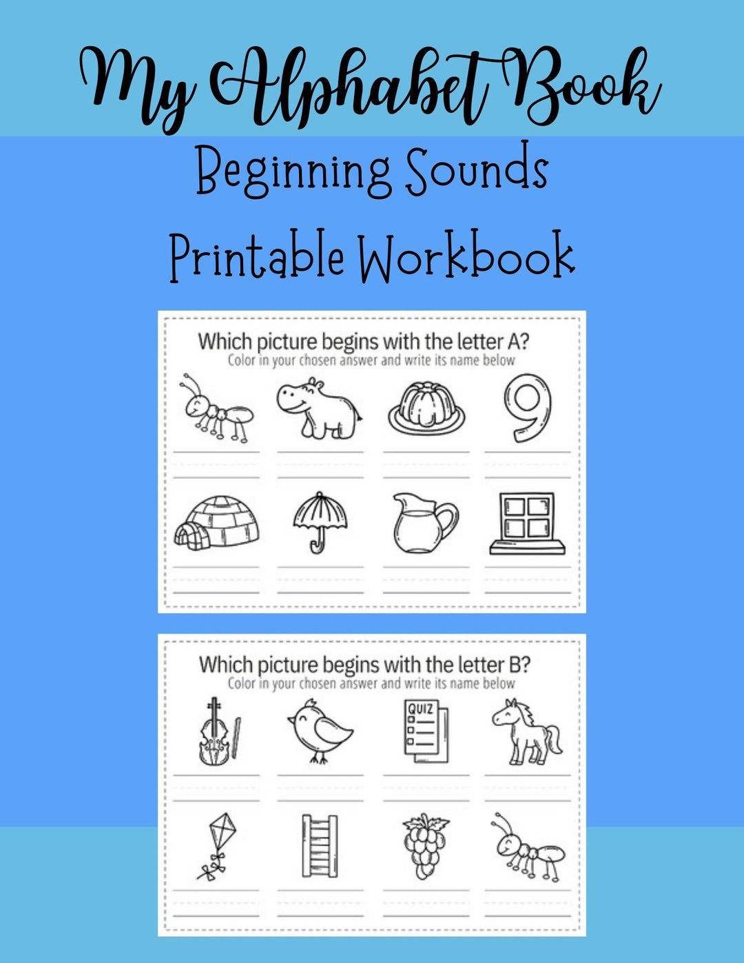 My Alphabet Book-beginning Sounds-printable Workbook With Cover-phonics ...