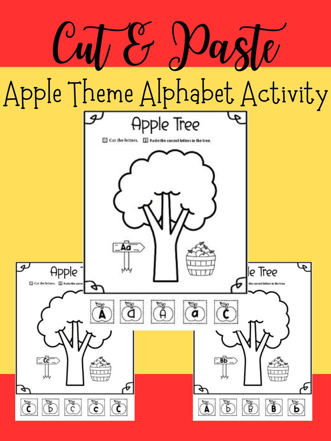 Cut & Paste Alphabet Activity-apple Theme-small Motor Practice-prek to ...