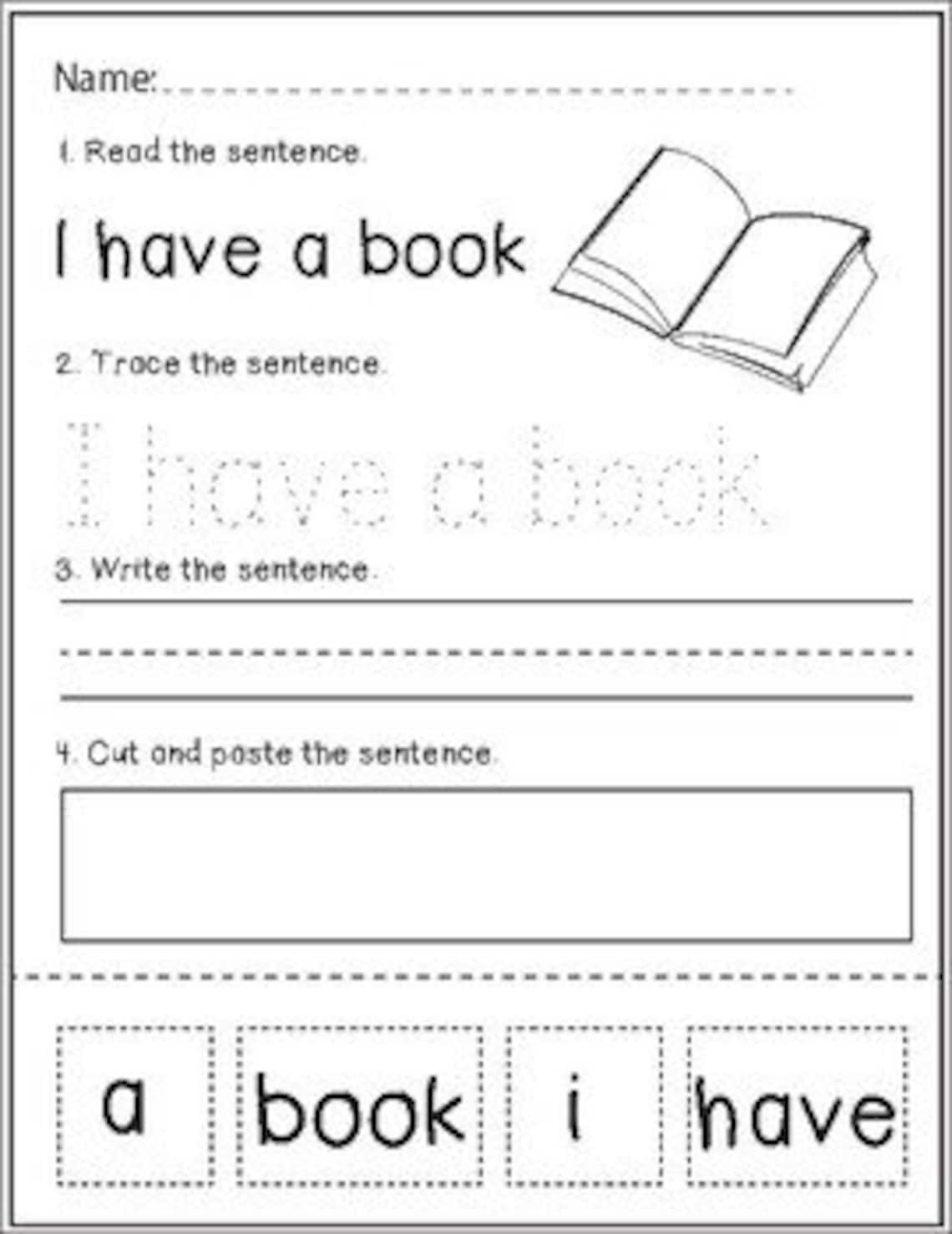 Sentence Building Worksheets-read, Trace, Write, and Cut & Paste the ...