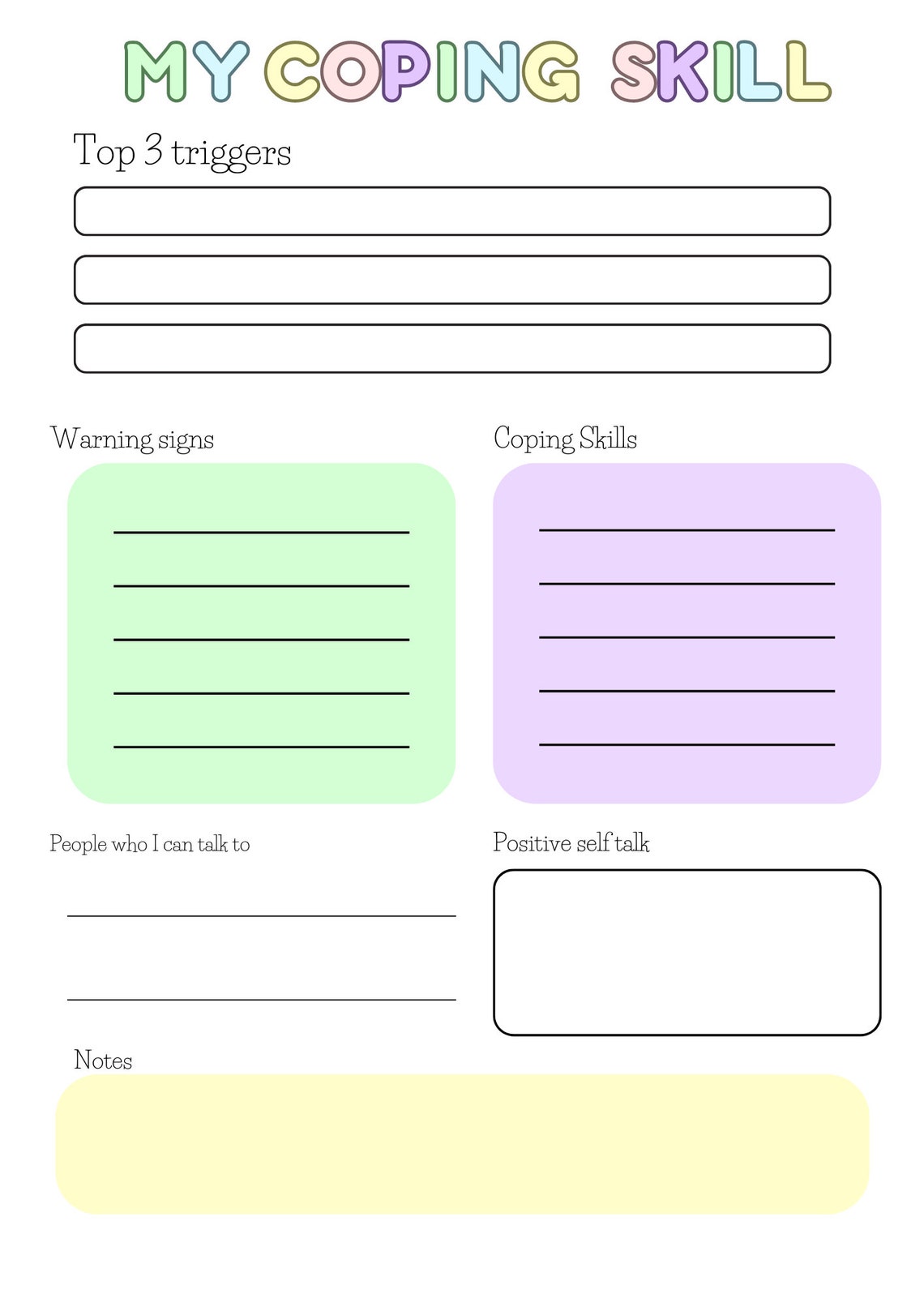 Behavior Workbook for Students-coping Skills-behavior Chart-trigger ...