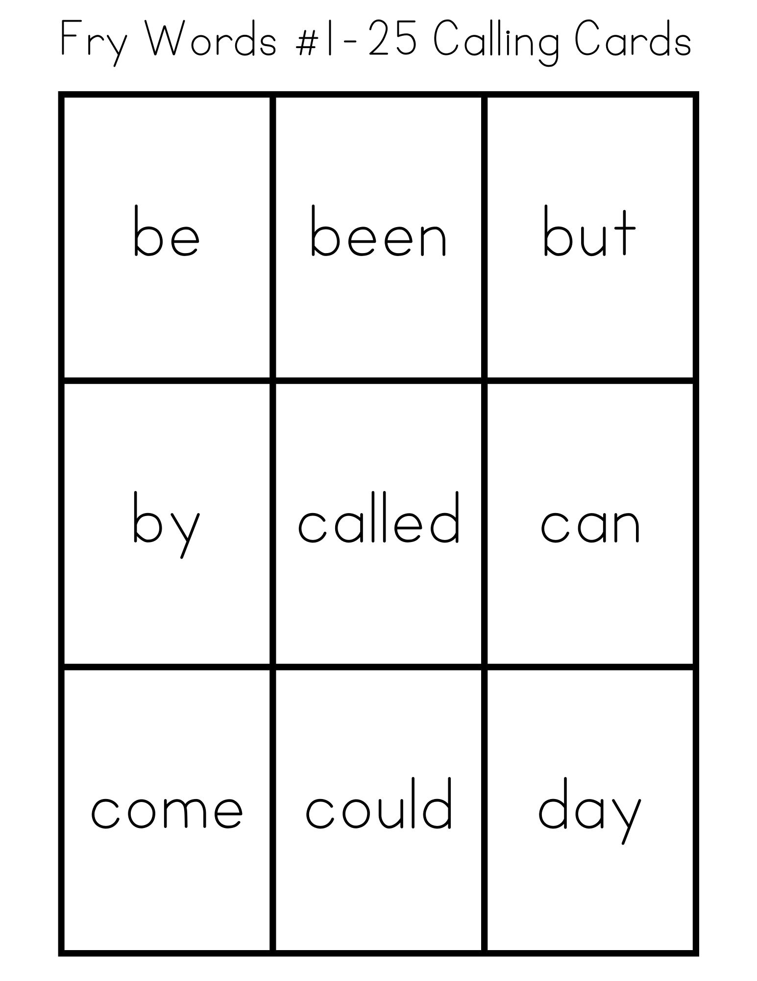 Fry's Sight Words Cut & Paste Bingo-words 1-100-sight Word Reading Game ...