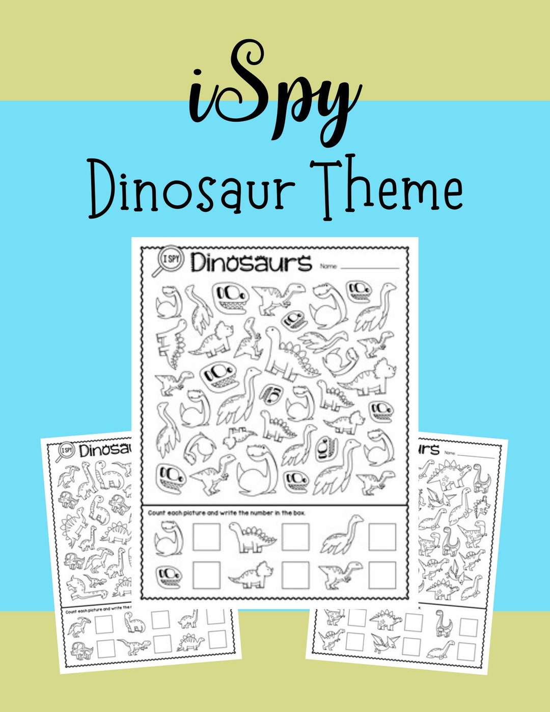Ispy-dinosaur Theme-10 Printable Ispy Worksheets-busy Binder-busy Bag ...