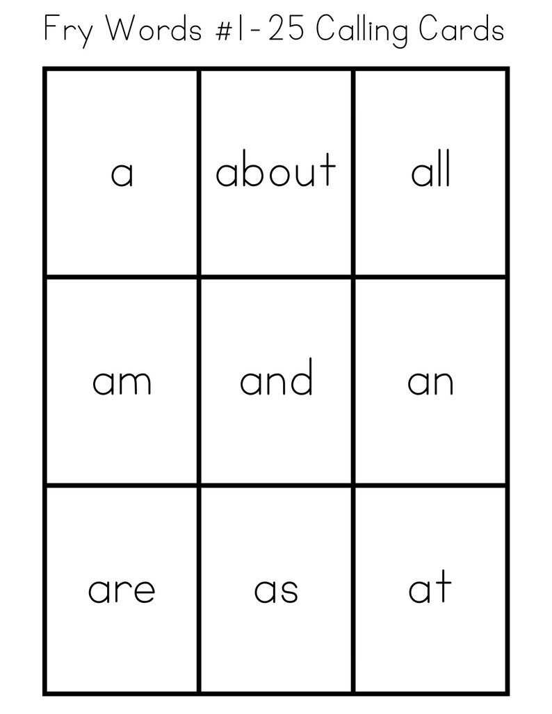 Fry's Sight Words Cut & Paste Bingo-words 1-100-sight Word Reading Game ...