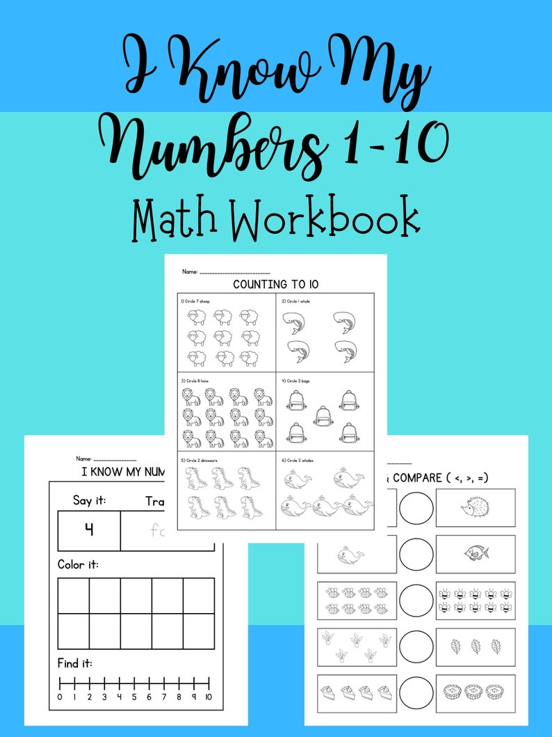 I Know My Numbers 1 to 10 Workbook-fun Prek to 1st Grade Math Printable ...