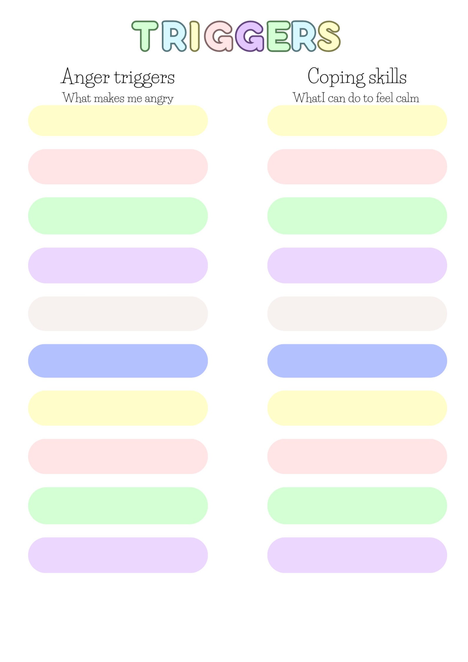 Behavior Workbook for Students-coping Skills-behavior Chart-trigger ...