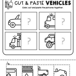 Cut & Paste-vehicle Theme-10 Printable Worksheets-small Motor Activity ...