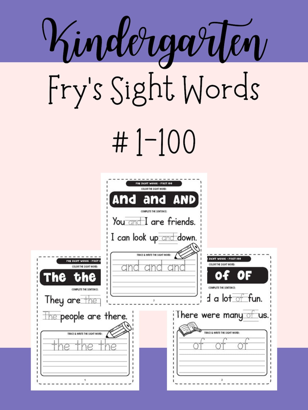 Kindergarten Sight Word Printable Workbook-fry's 1-100 Kindergarten ...