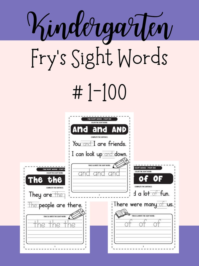 Kindergarten Sight Word Printable Workbook-fry's 1-100 Kindergarten ...
