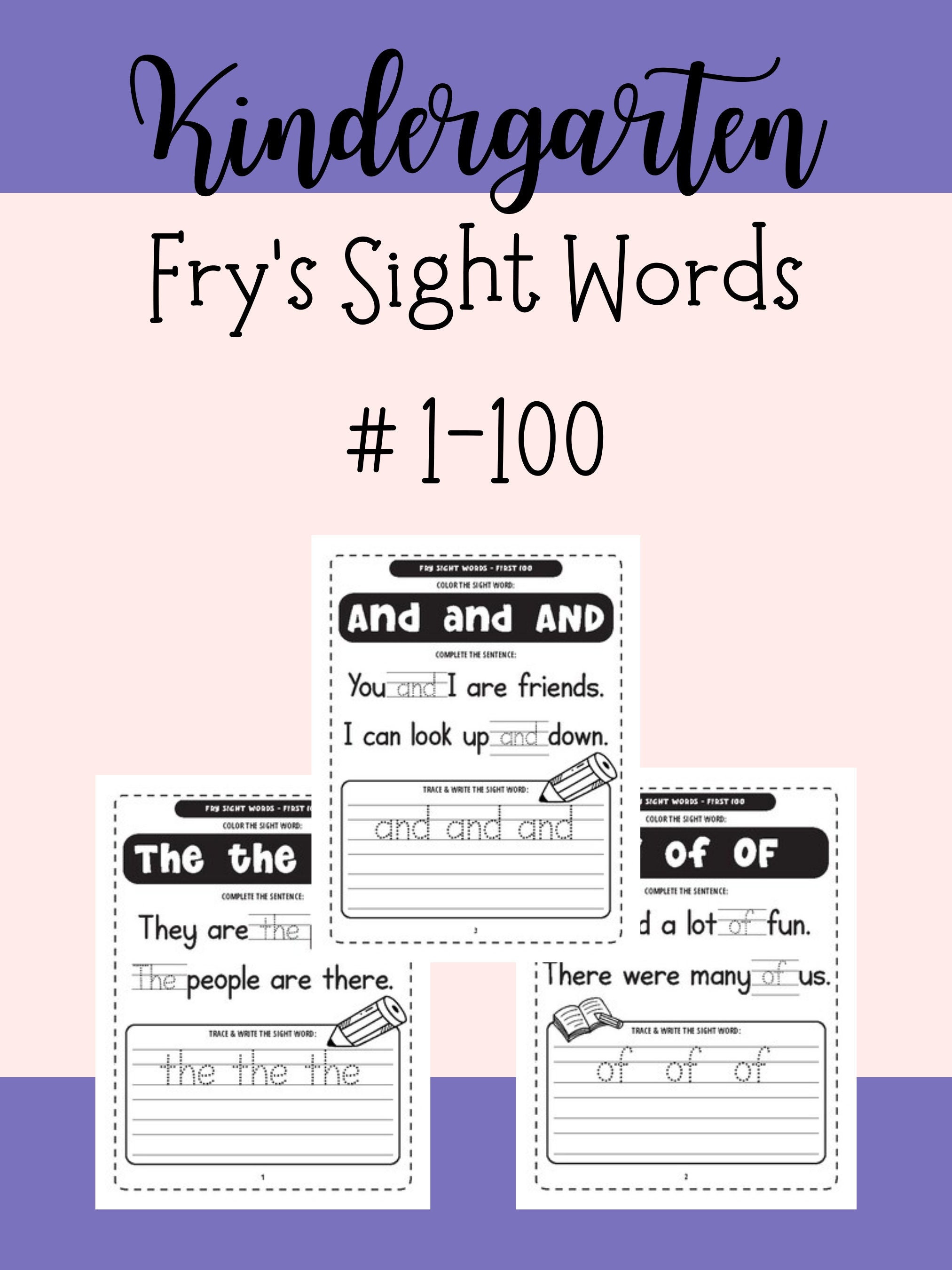 Kindergarten Sight Word Printable Workbook-fry's 1-100 Kindergarten ...