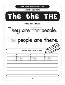 Kindergarten Sight Word Printable Workbook-fry's 1-100 Kindergarten ...