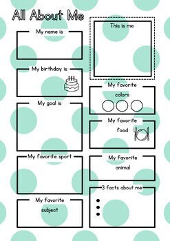 All About Me Back to School Worksheet-first Day of School Activity - Etsy