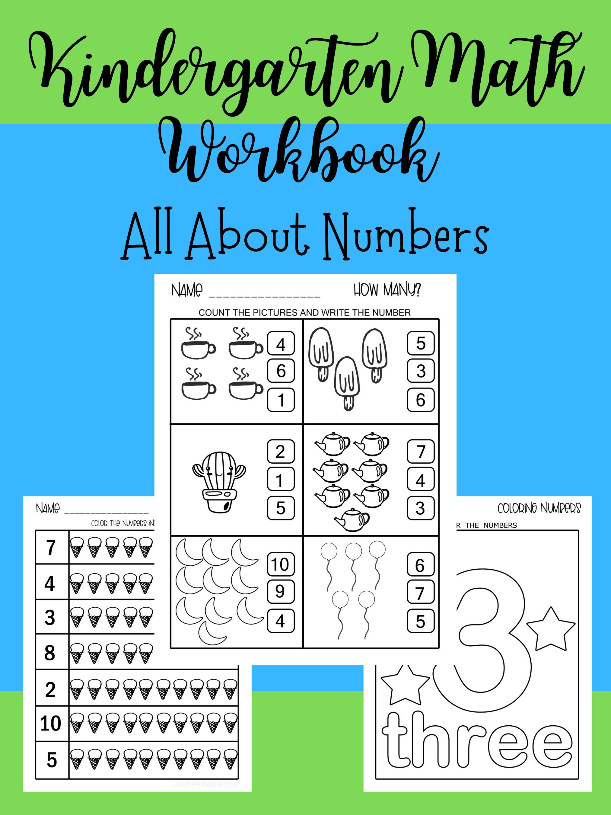 Kindergarten Math Workbook-all About the Numbers 1 to 10-tracing ...