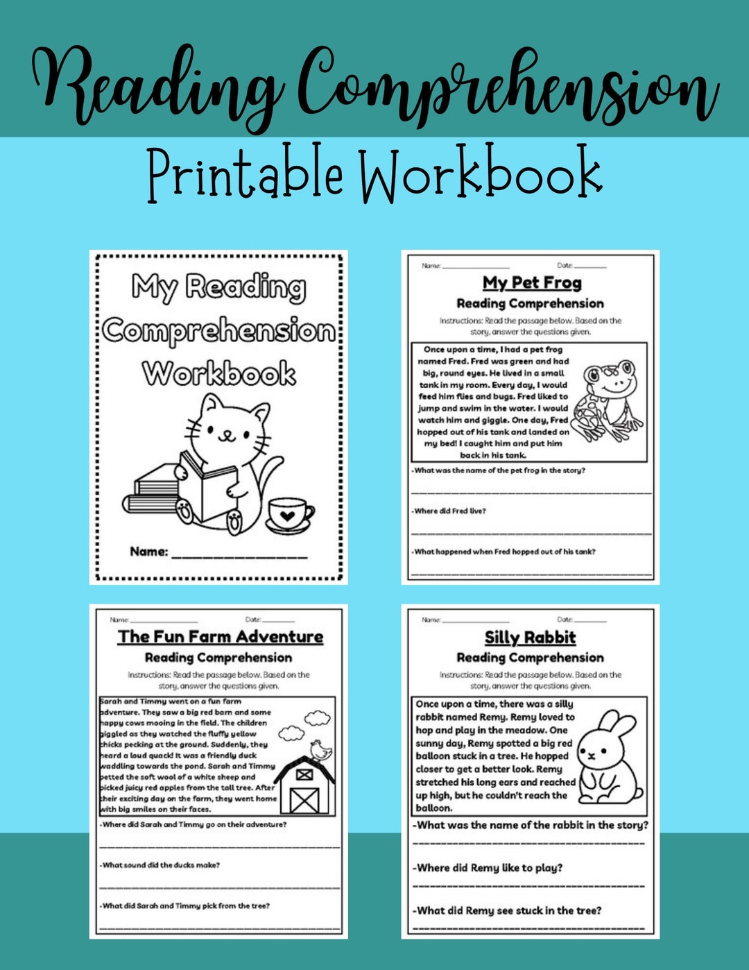 Reading Comprehension Printable Workbook With Cover-passages for ...