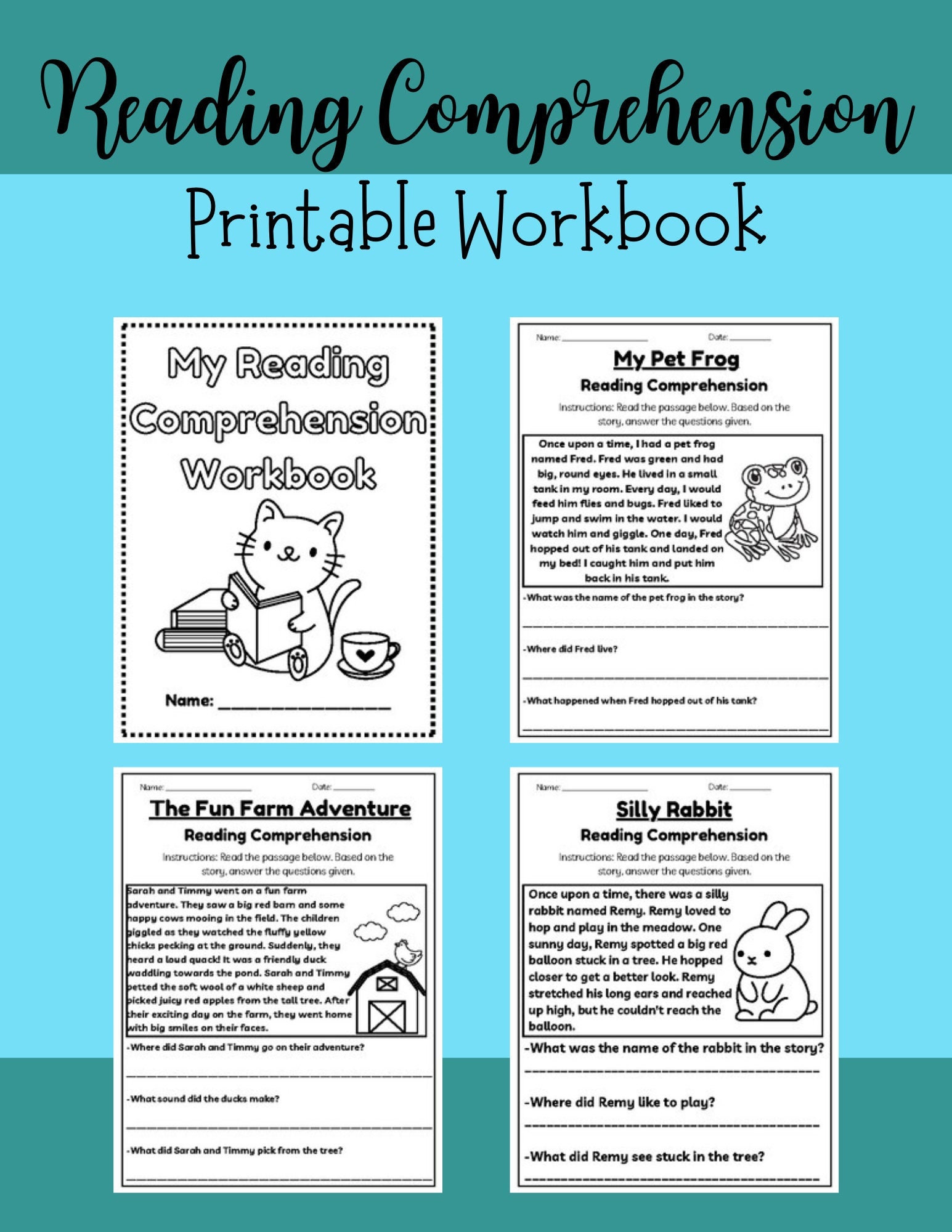 Reading Comprehension Printable Workbook With Cover-passages for ...