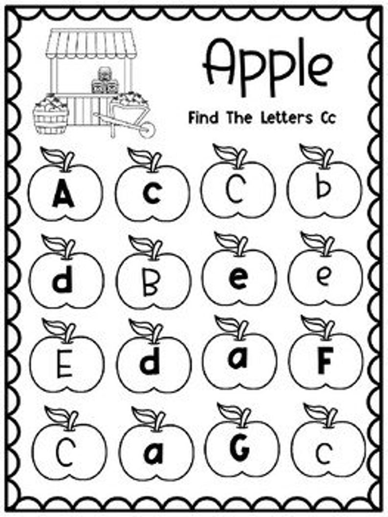 Find the Letter Workbook-all 26 Letters Included-apple Theme-prek to ...