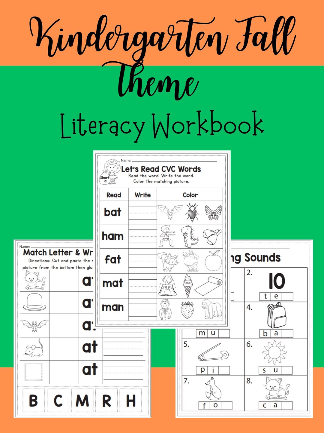 Kindergarten Fall Theme Literacy Workbook-letter Recognition-phonics ...