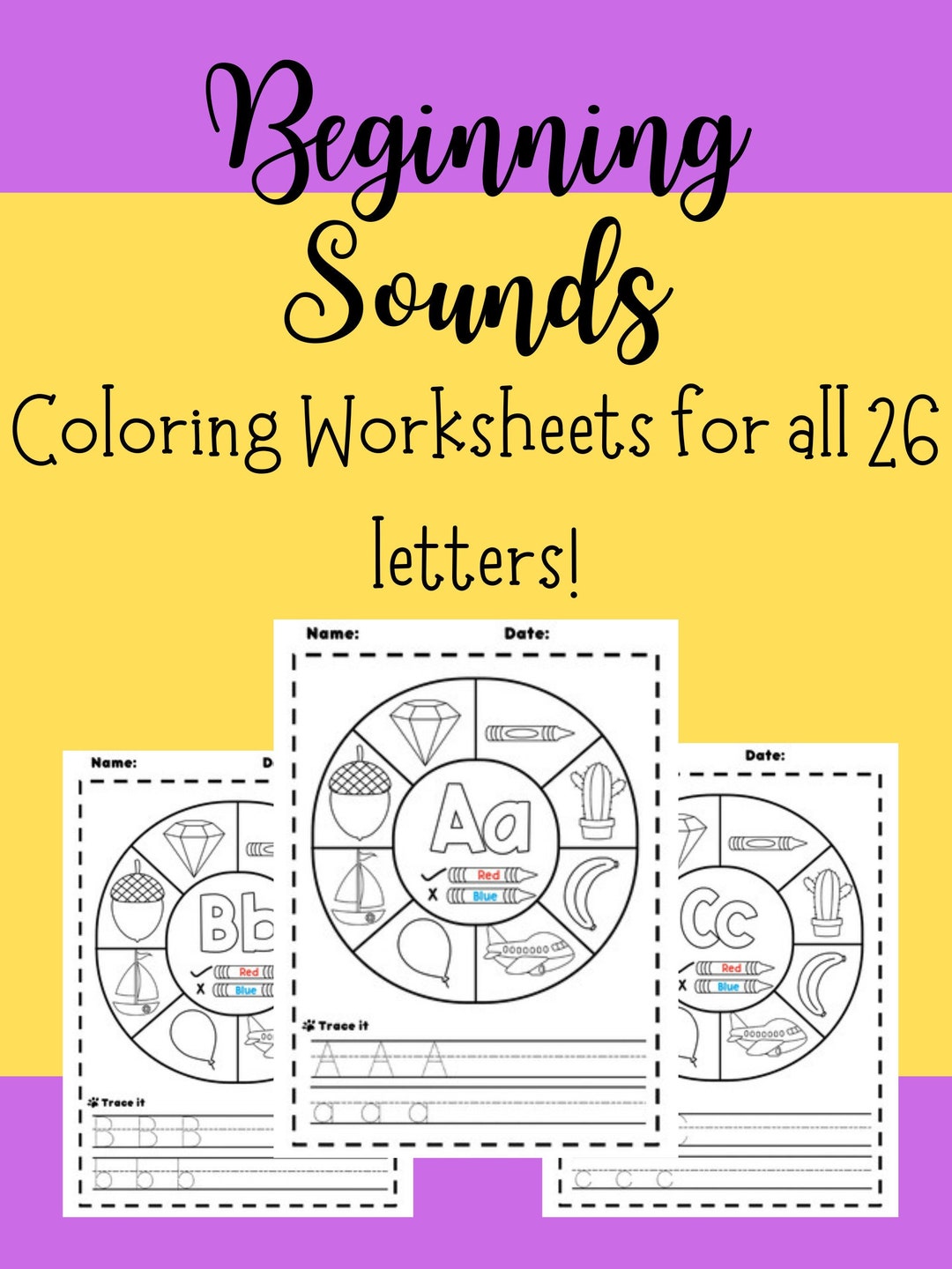 Beginning Sounds Coloring Workbook-all 26 Letters Included-alphabet ...