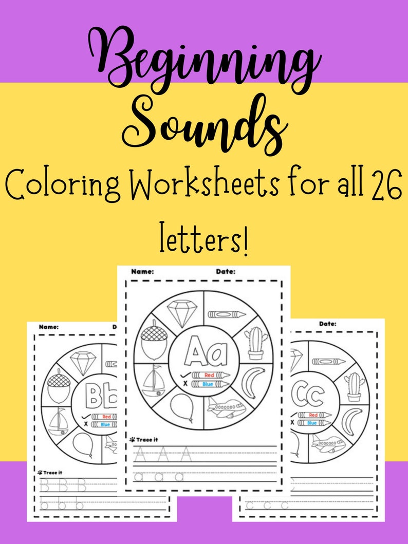 Beginning Sounds Coloring Workbook-all 26 Letters Included-alphabet ...