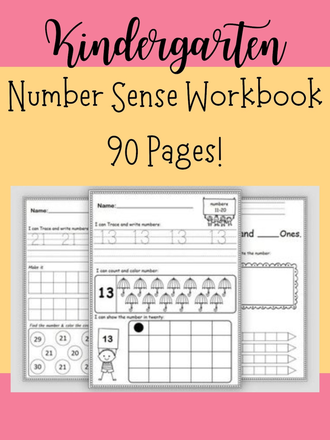 90 Page Kindergarten Math Number Sense Worksheets-number Formation ...