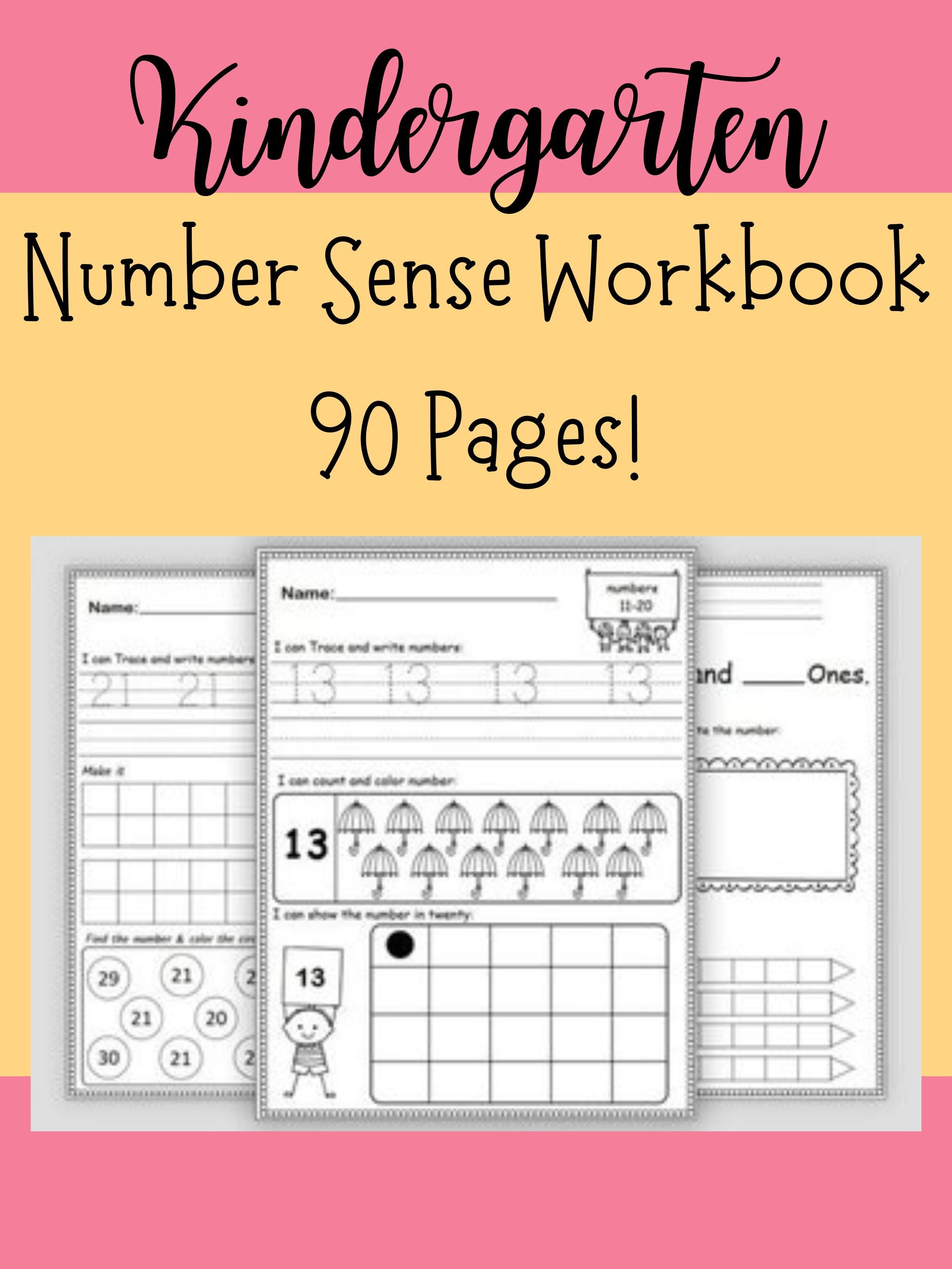 90 Page Kindergarten Math Number Sense Worksheets-number Formation ...