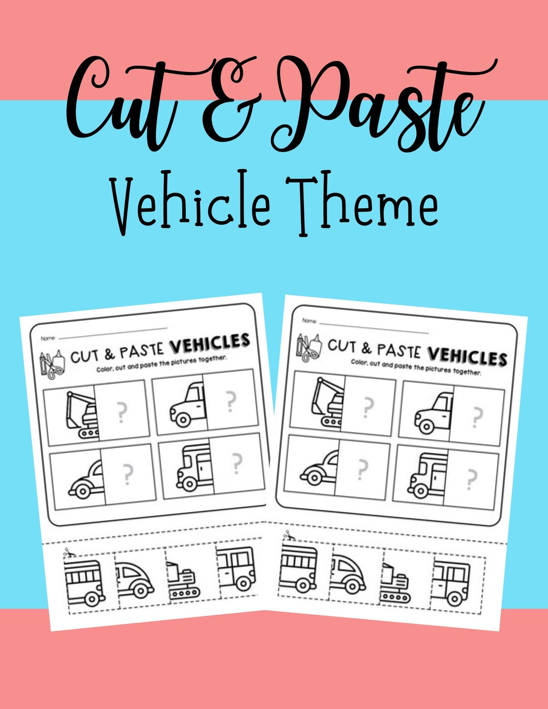 Cut & Paste-vehicle Theme-10 Printable Worksheets-small Motor Activity ...