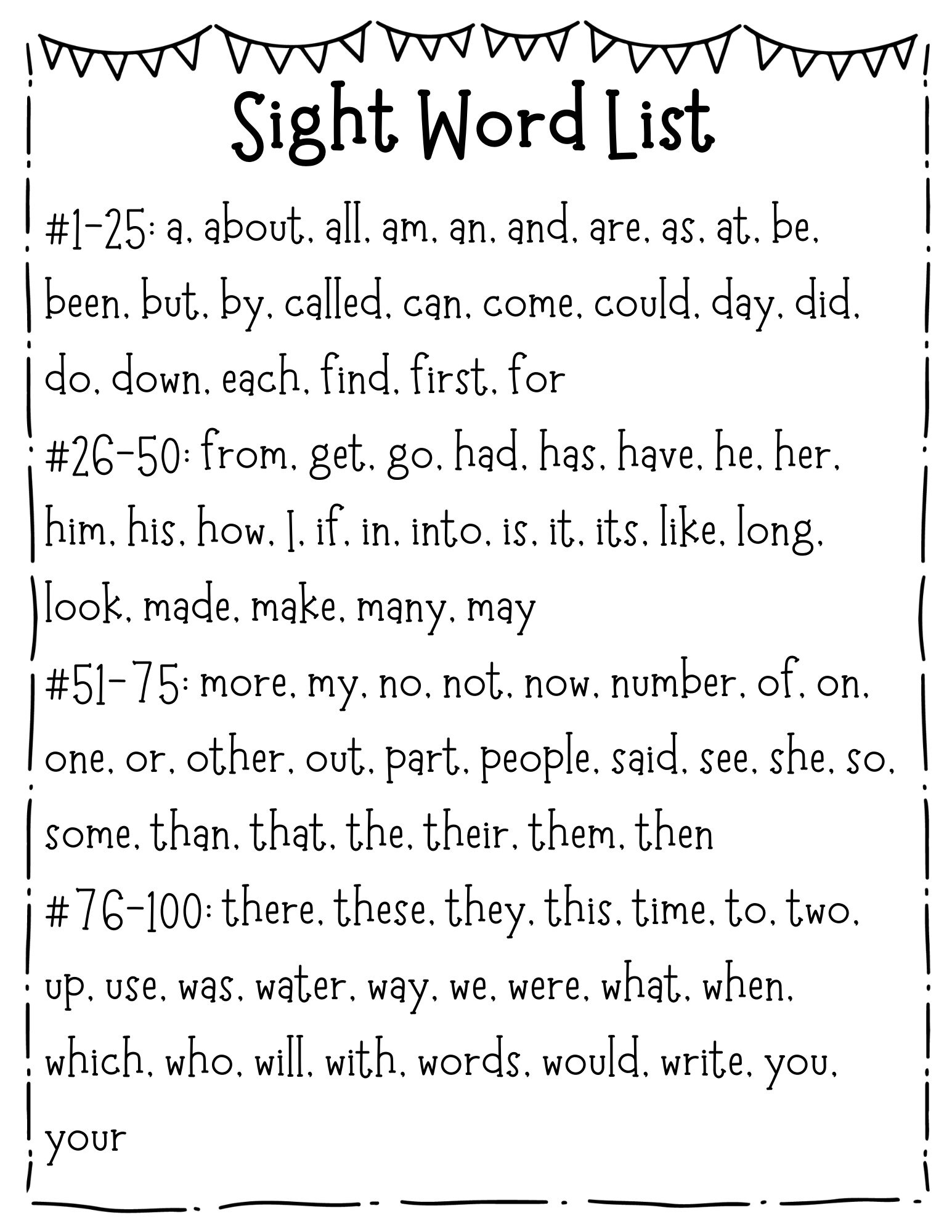 Fry's Sight Words Cut & Paste Bingo-words 1-100-sight Word Reading Game ...