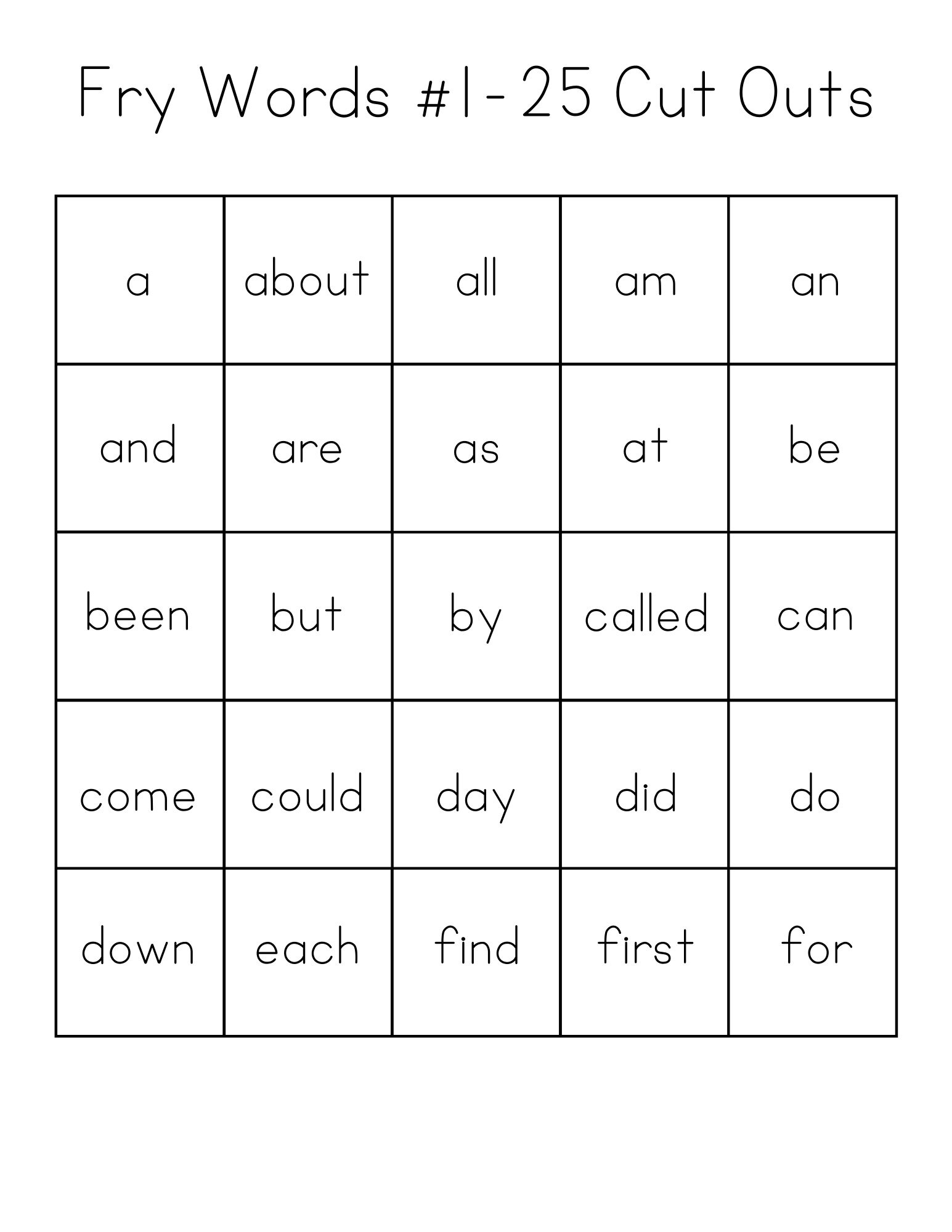 Fry's Sight Words Cut & Paste Bingo-words 1-100-sight Word Reading Game ...