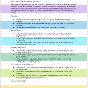 Editable Classroom Expectations Contract - Etsy