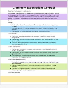 Editable Classroom Expectations Contract - Etsy