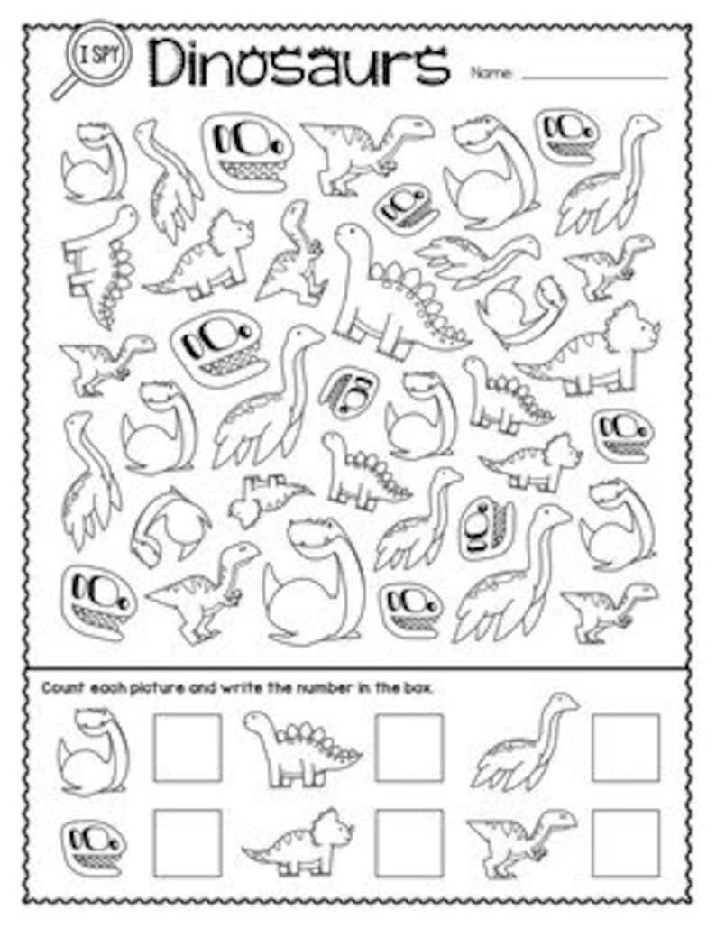 Ispy-dinosaur Theme-10 Printable Ispy Worksheets-busy Binder-busy Bag ...