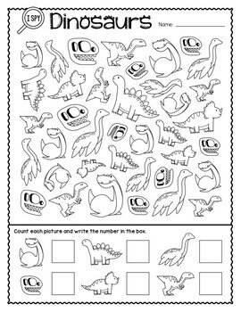Ispy-dinosaur Theme-10 Printable Ispy Worksheets-busy Binder-busy Bag ...
