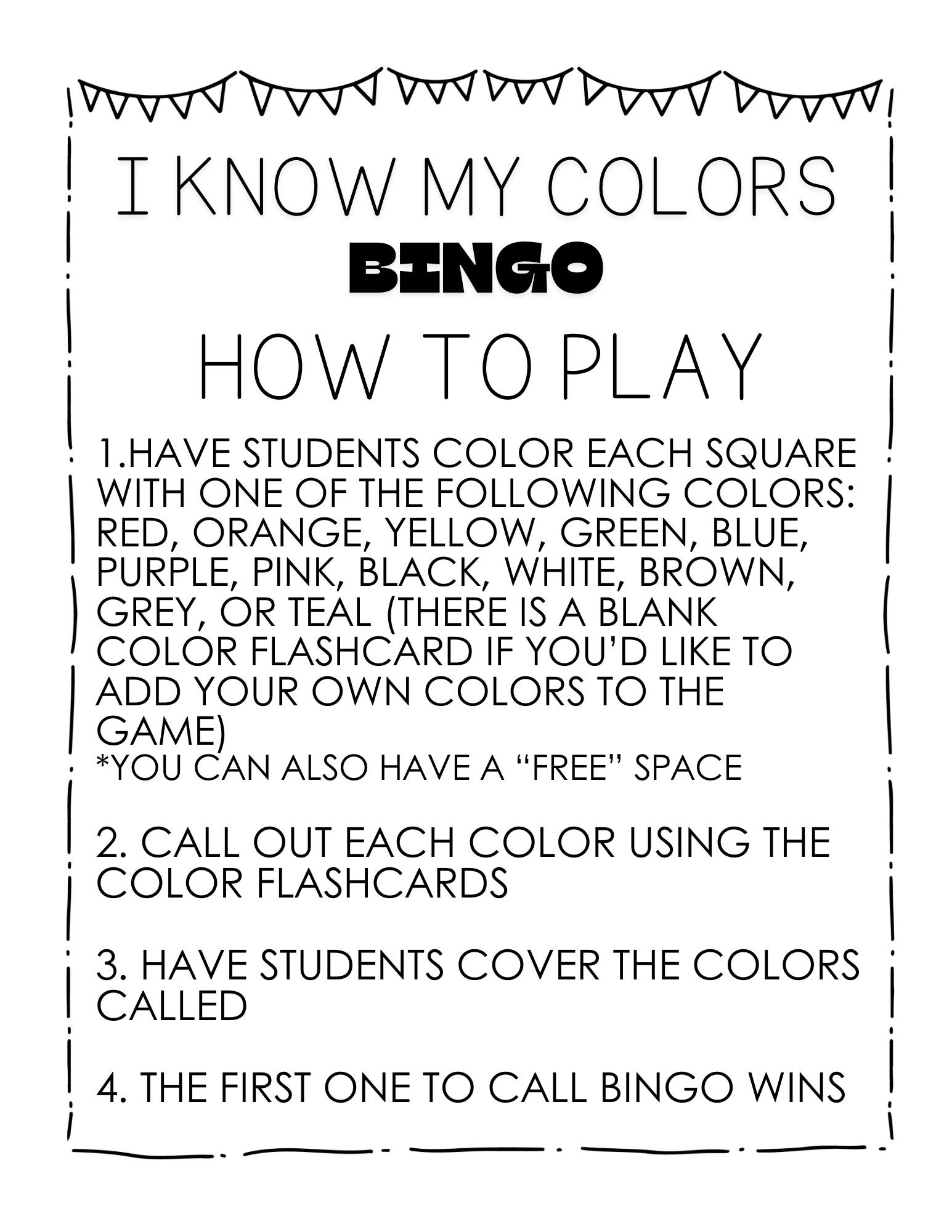 I Know My Colors BINGO Printable Game - Includes 3x3 & 4x4 Cards, Flash ...