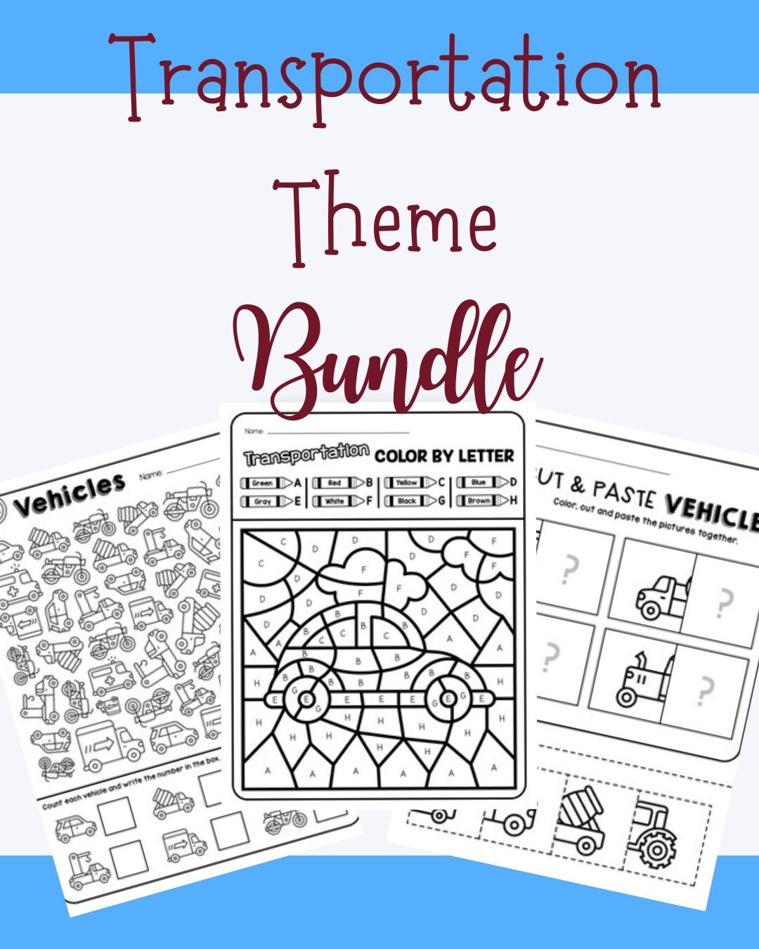 Transportation Theme Bundle-ispy-color by Letter- Cut and Paste ...