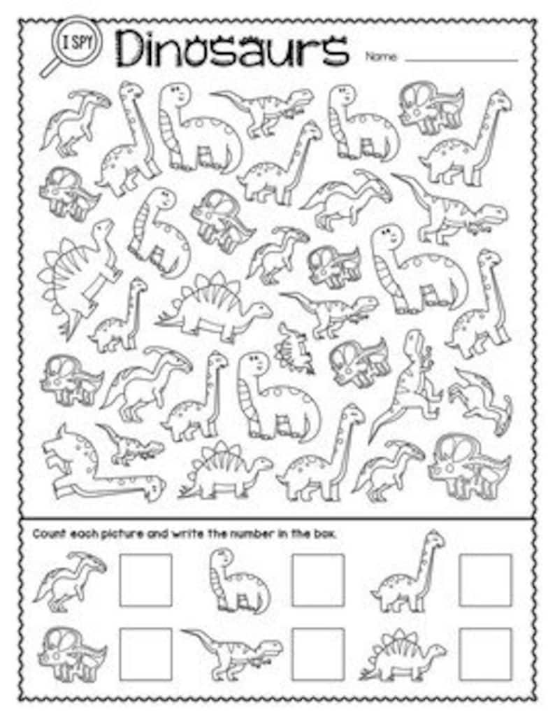 Ispy-dinosaur Theme-10 Printable Ispy Worksheets-busy Binder-busy Bag ...