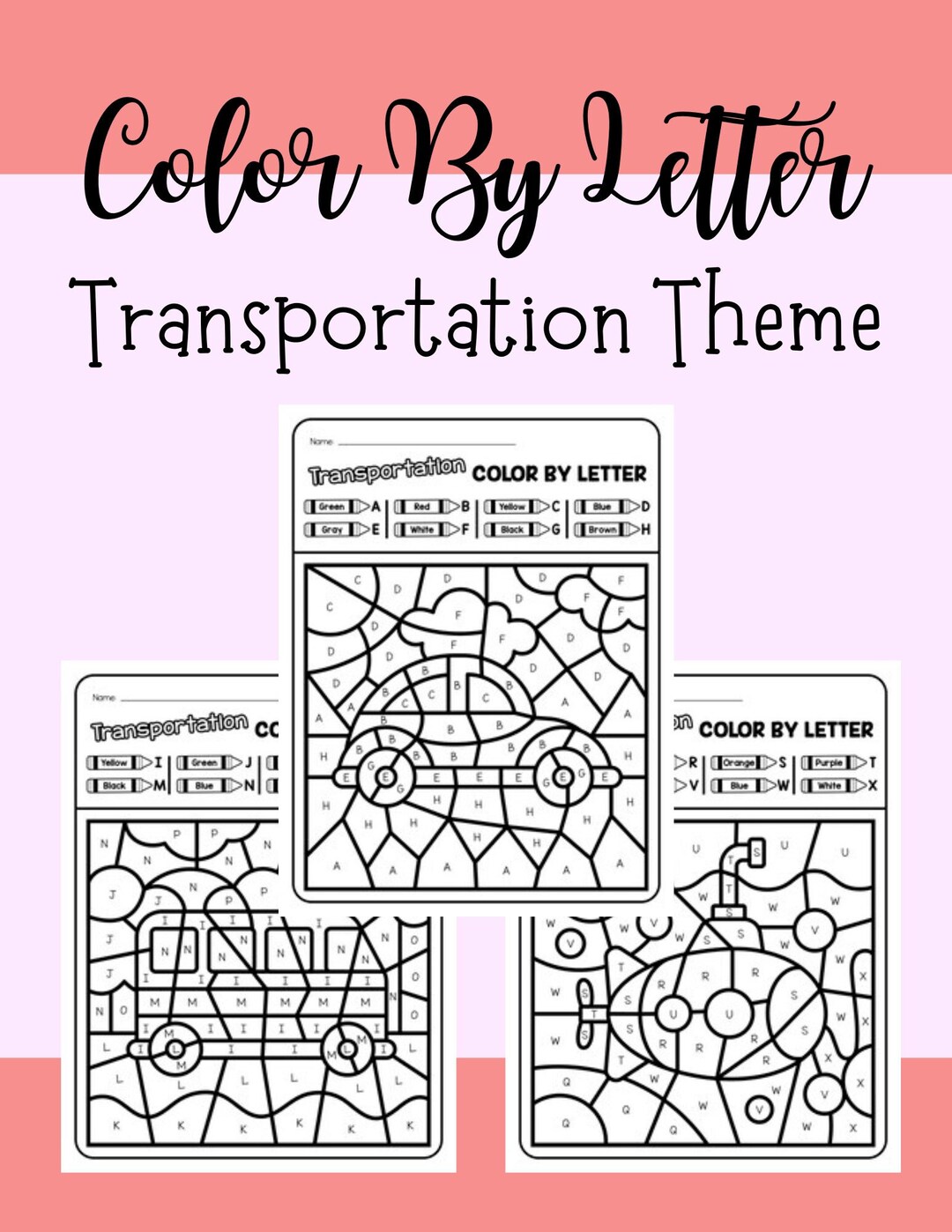Color by Letter-transportation Theme Printable Worksheets-letter ...
