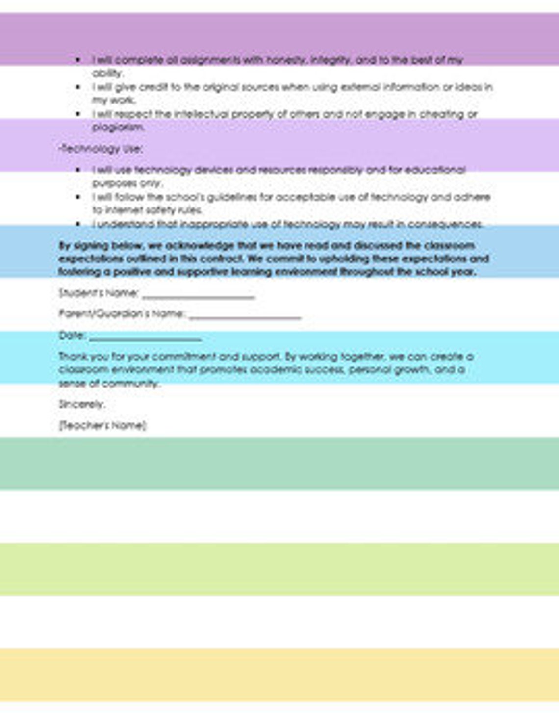 Editable Classroom Expectations Contract - Etsy