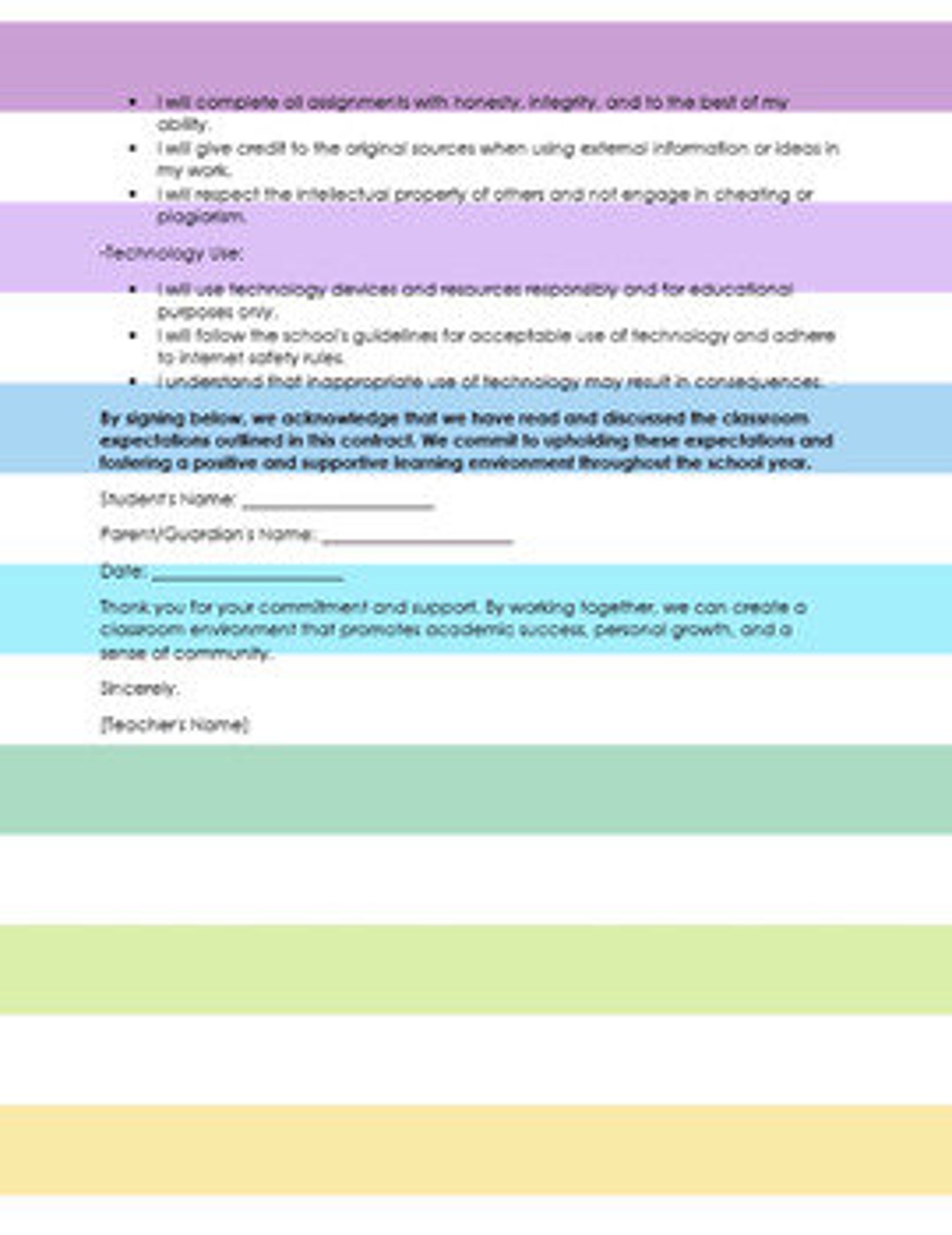 Editable Classroom Expectations Contract - Etsy