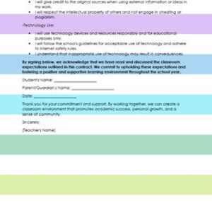 Editable Classroom Expectations Contract - Etsy